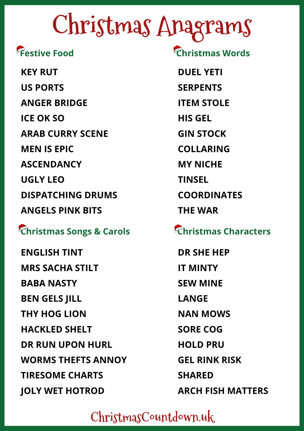 Christmas Anagrams Quiz Questions With Answers 2025