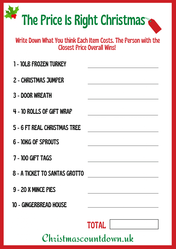 The Price Is Right Christmas Version - Free Printable Game