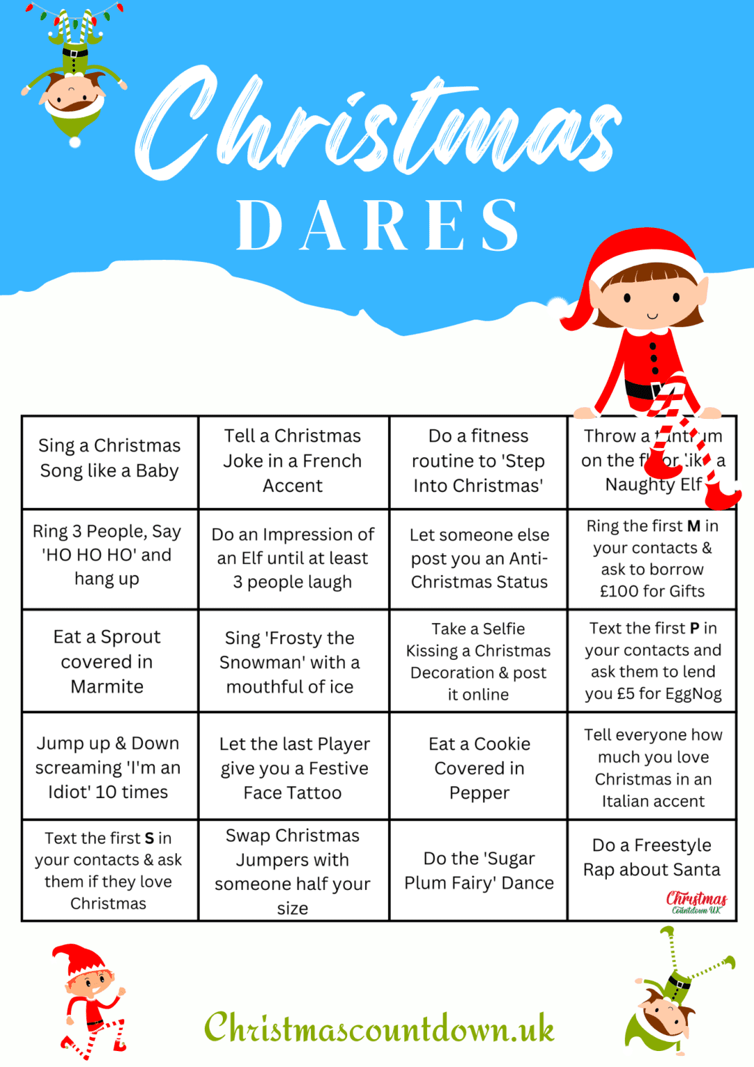 Christmas Dares Game With Free Printable Cards