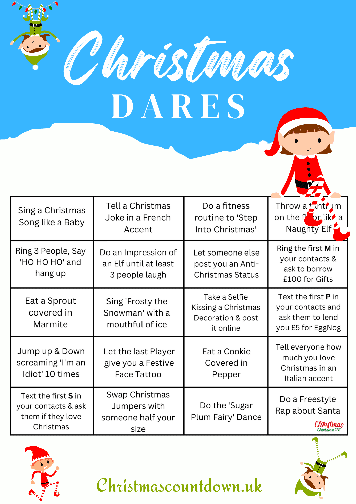 Christmas Dares Game With Free Printable Cards