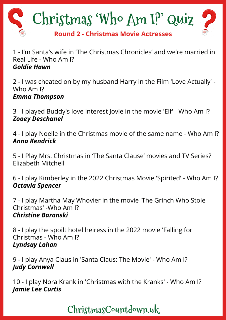 Christmas 'Who Am I' Quiz Questions & Answers 2025