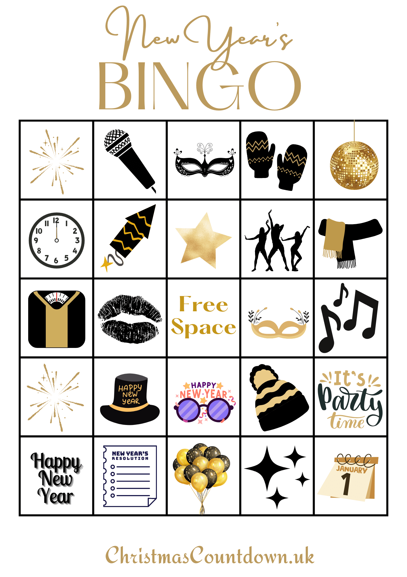 New Year Bingo - Free Printable NYE Bingo Cards