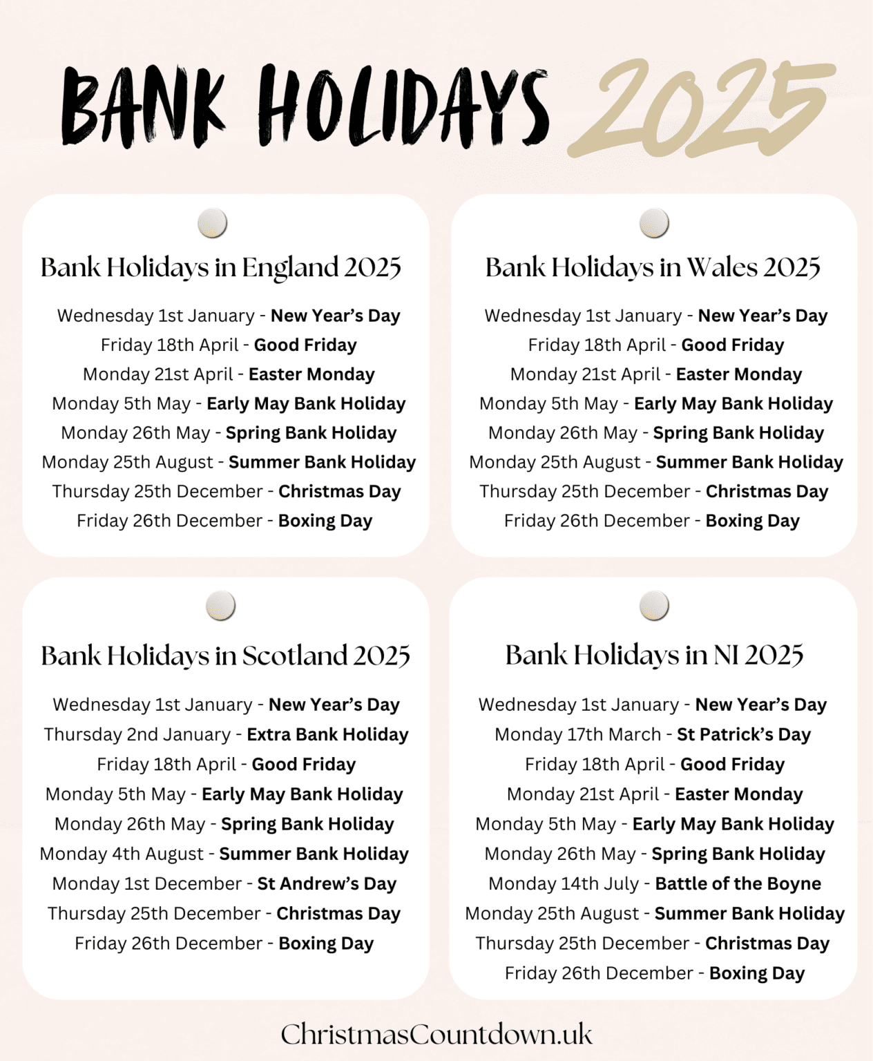 UK Bank Holiday Dates Revealed For 2025