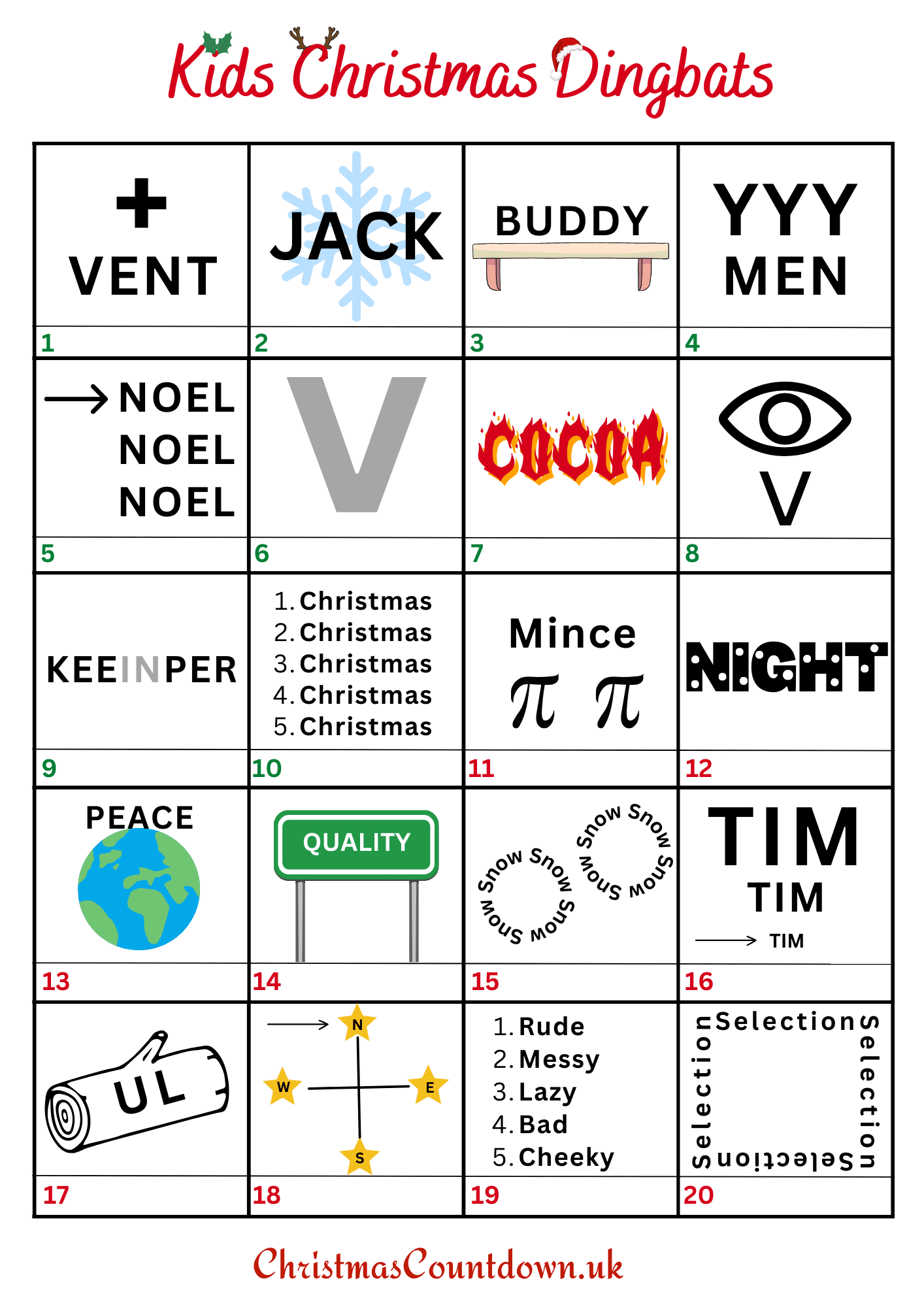 Kids Christmas Dingbat Puzzles With Answers 2025