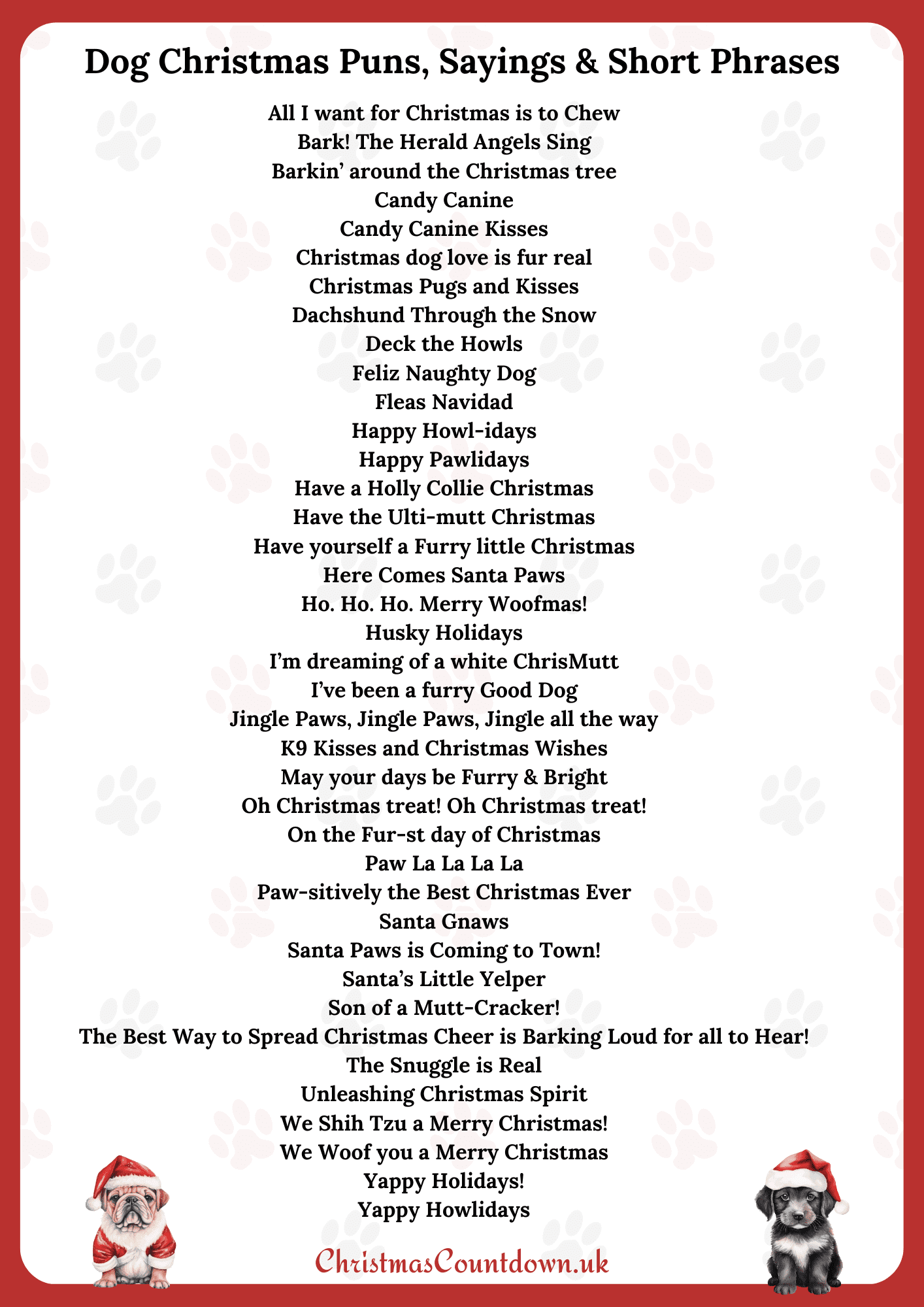 Dog Christmas Puns, Sayings & Short Phrases