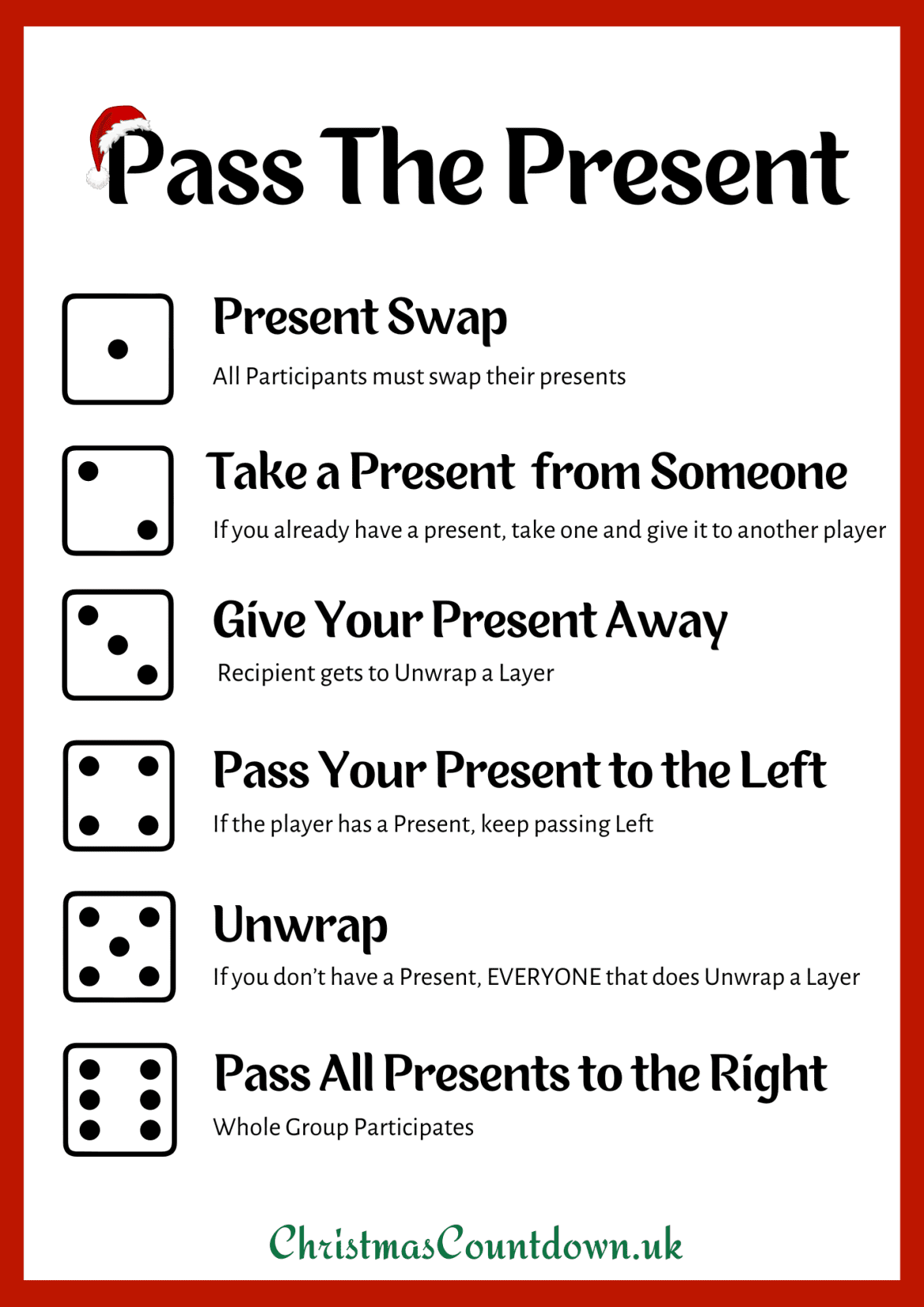 Pass The Present Gift Exchange Dice Game